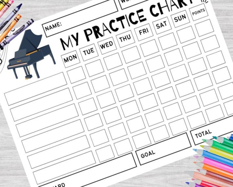Printable Piano Practice Reward Chart, Piano Practice Chart, Reward ...