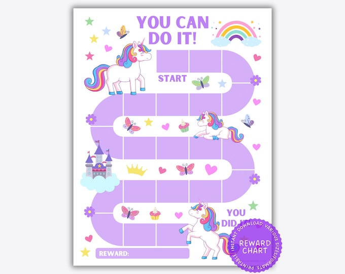 Unicorn Potty Training Chart for Kids | Printable Unicorn Reward Chart ...