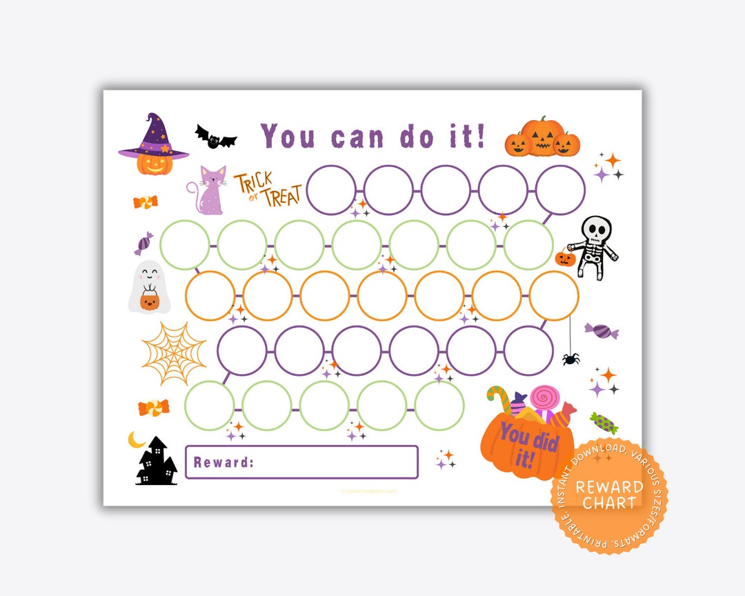 Halloween Reward Chart, Printable Kids Reward Chart, Spooky Sticker ...