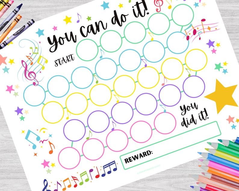 Music Sticker Chart, Music Reward Chart, Practice Log, Kids Reward ...
