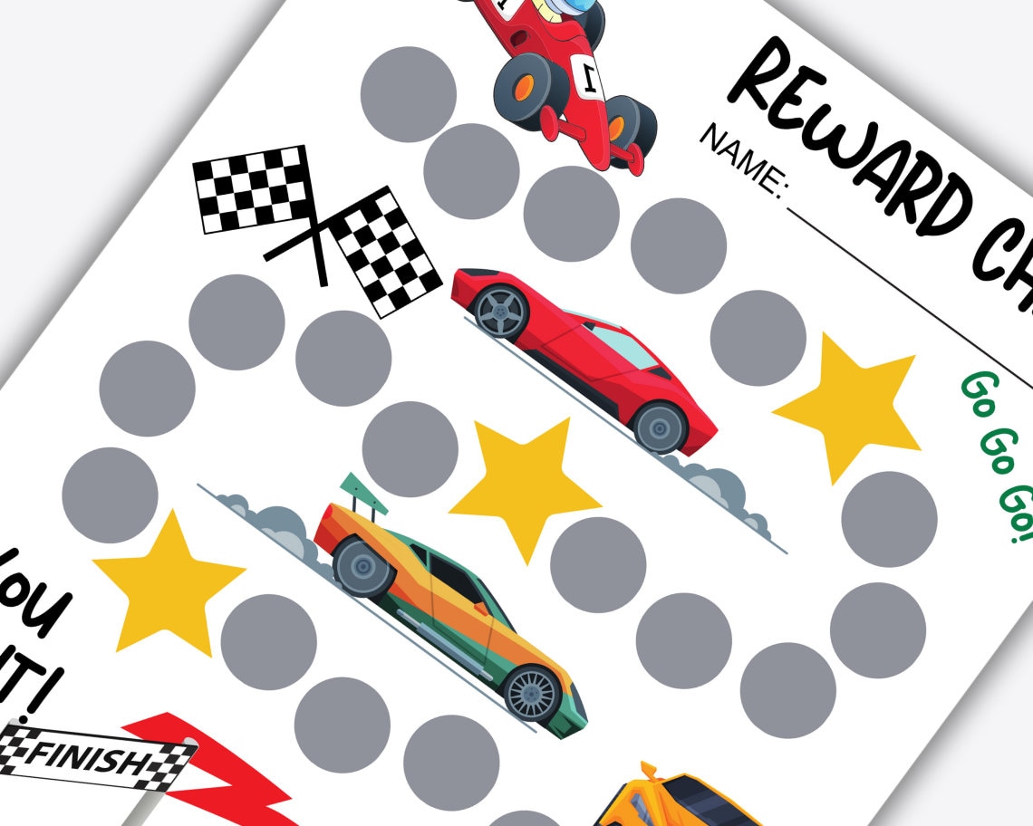 Racecar Reward Chart, Reward Chart Cars, Printable, Printable Racing ...