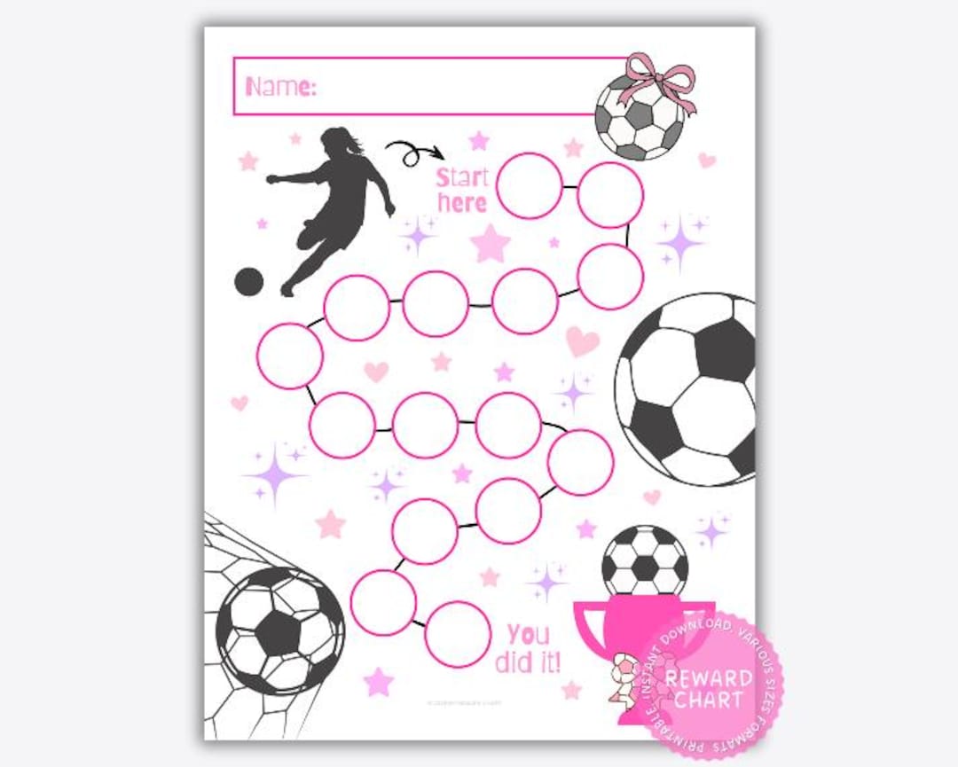 Pink Soccer Reward Chart for Girls, Printable Sports Behavior Tracker ...