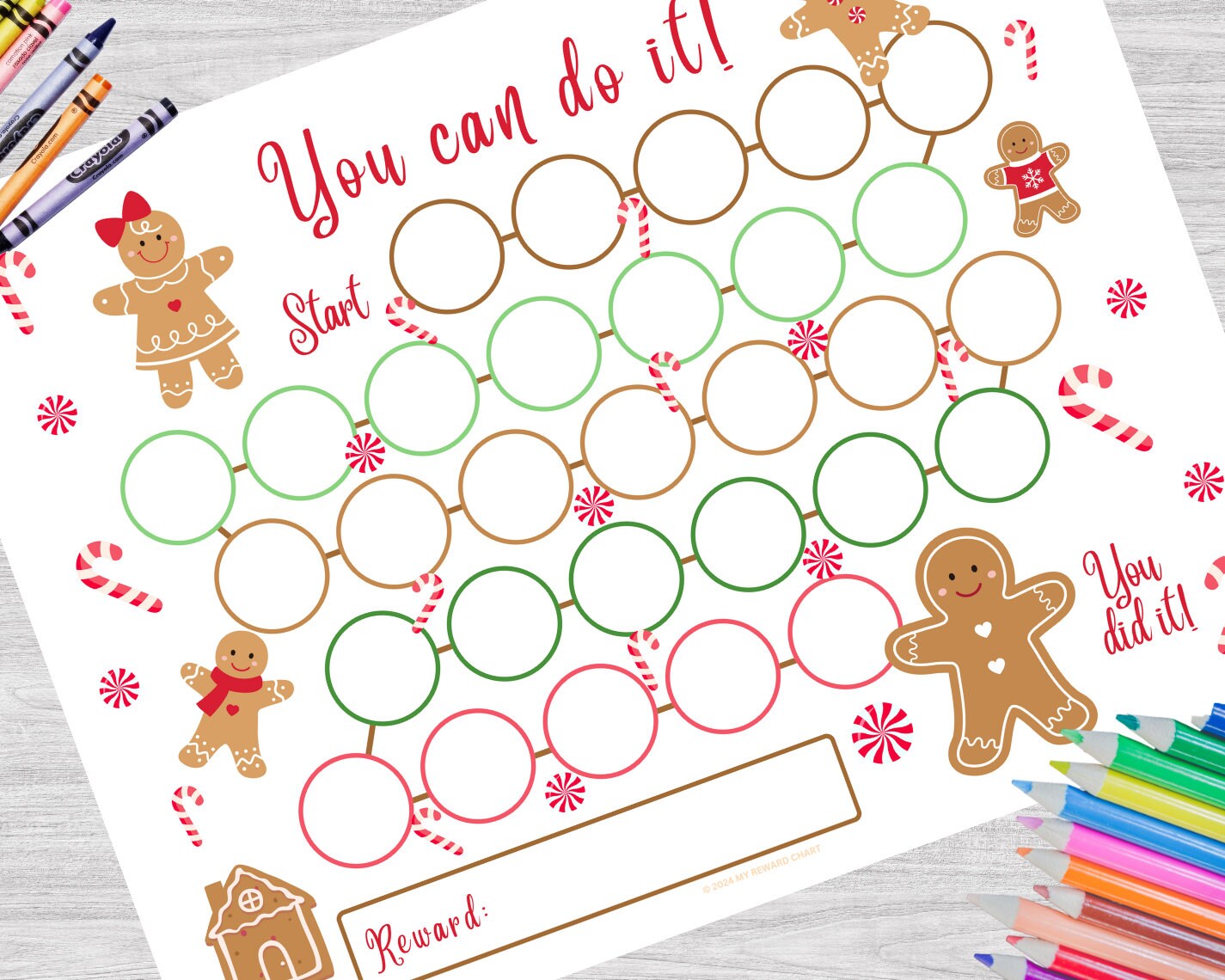 Printable Gingerbread Reward Chart for Kids, Christmas Sticker Chart ...