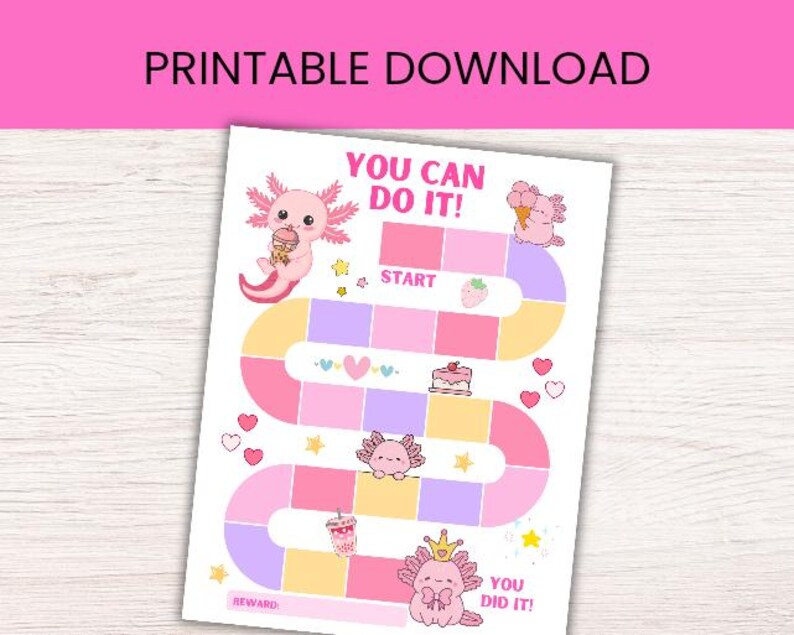 Kawaii Axolotl Reward Chart Printable, Toddler Sticker Chart, Kids ...