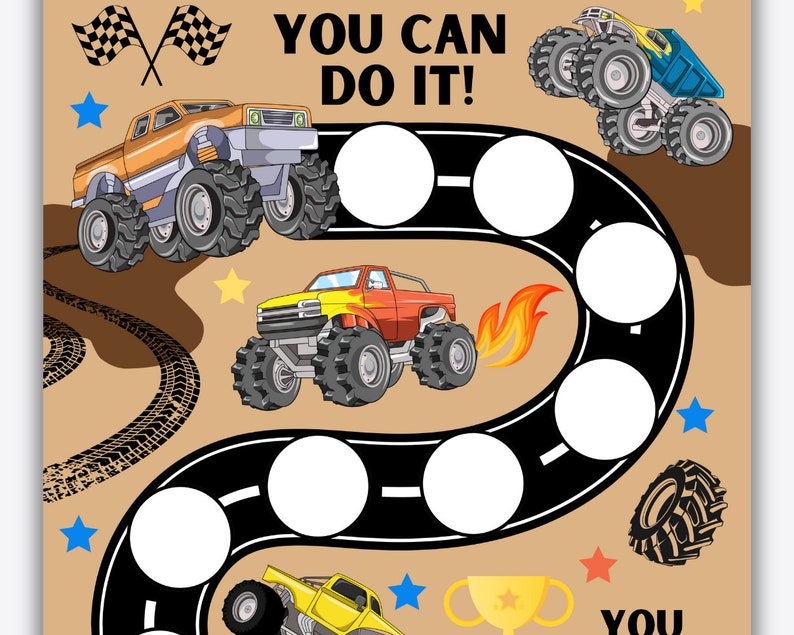 Printable Monster Truck Behavior Chart for Boys: Potty Training, Chores ...