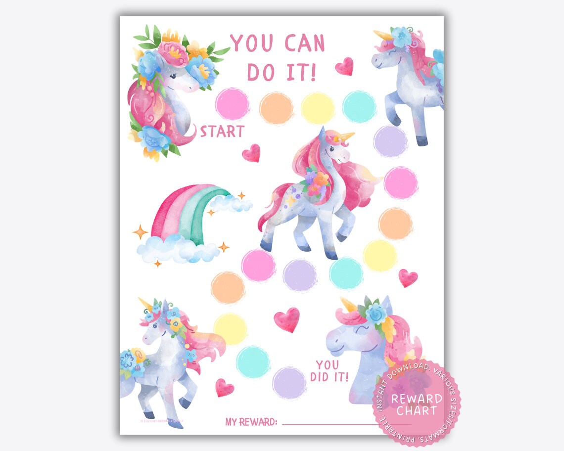 Unicorn Reward Chart, Rewards Chart Girls, Unicorn Potty Training Chart ...