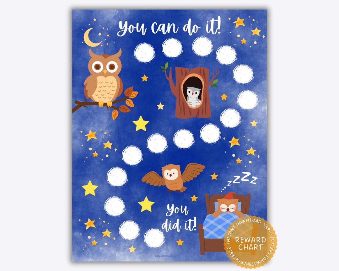 Owl Sleep Reward Chart Printable, Nighttime Sticker Chart, Stay in Bed ...