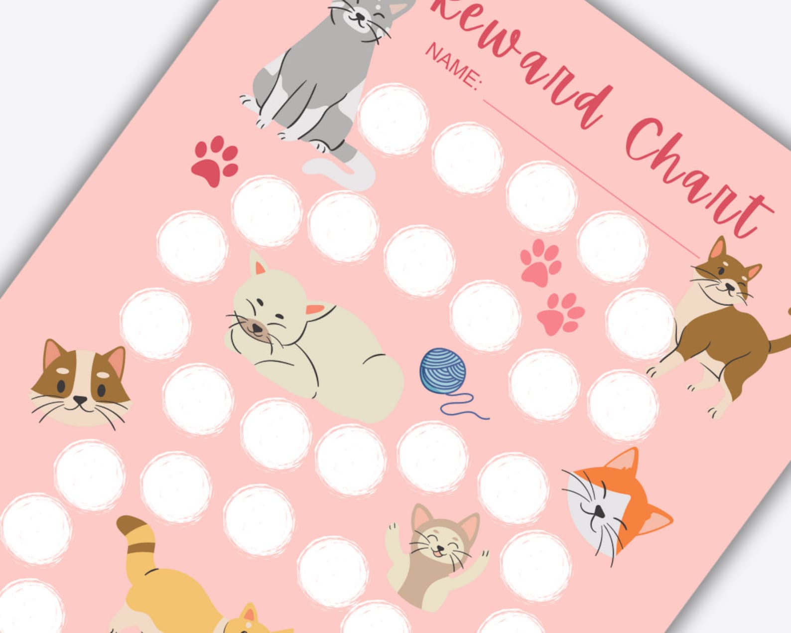 Cat Reward Chart, Printable Reward Chart, Printable Potty Chart for ...