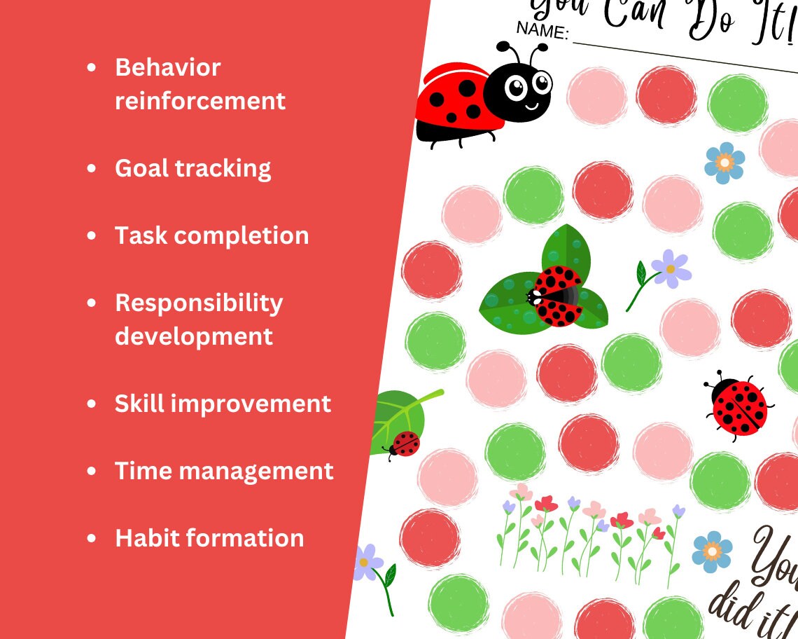 Printable Ladybug Reward Chart: Kids Behavior & Potty Training (digital ...