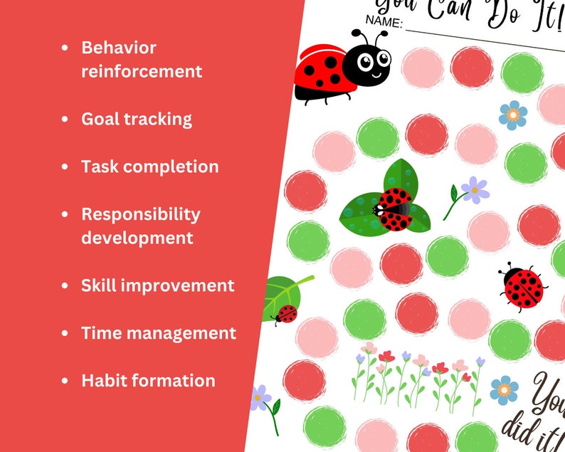 Printable Ladybug Reward Chart: Kids Behavior & Potty Training (digital ...