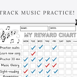 Printable Music Reward Chart, Music Practice Chart, Kids Reward Chart ...