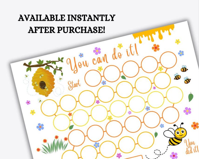Printable Bee Reward Chart, Honey Bee Behavior Chart, Reward Chart Kids ...