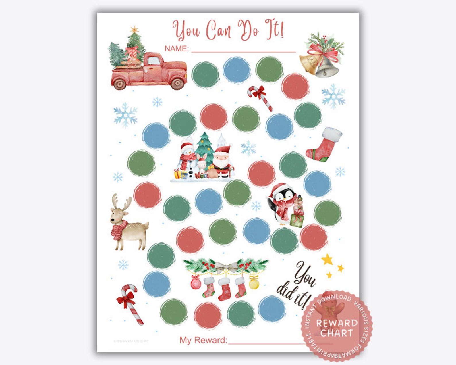 Christmas Reward Chart, Printable Sticker Chart, Kids Reward Chart ...