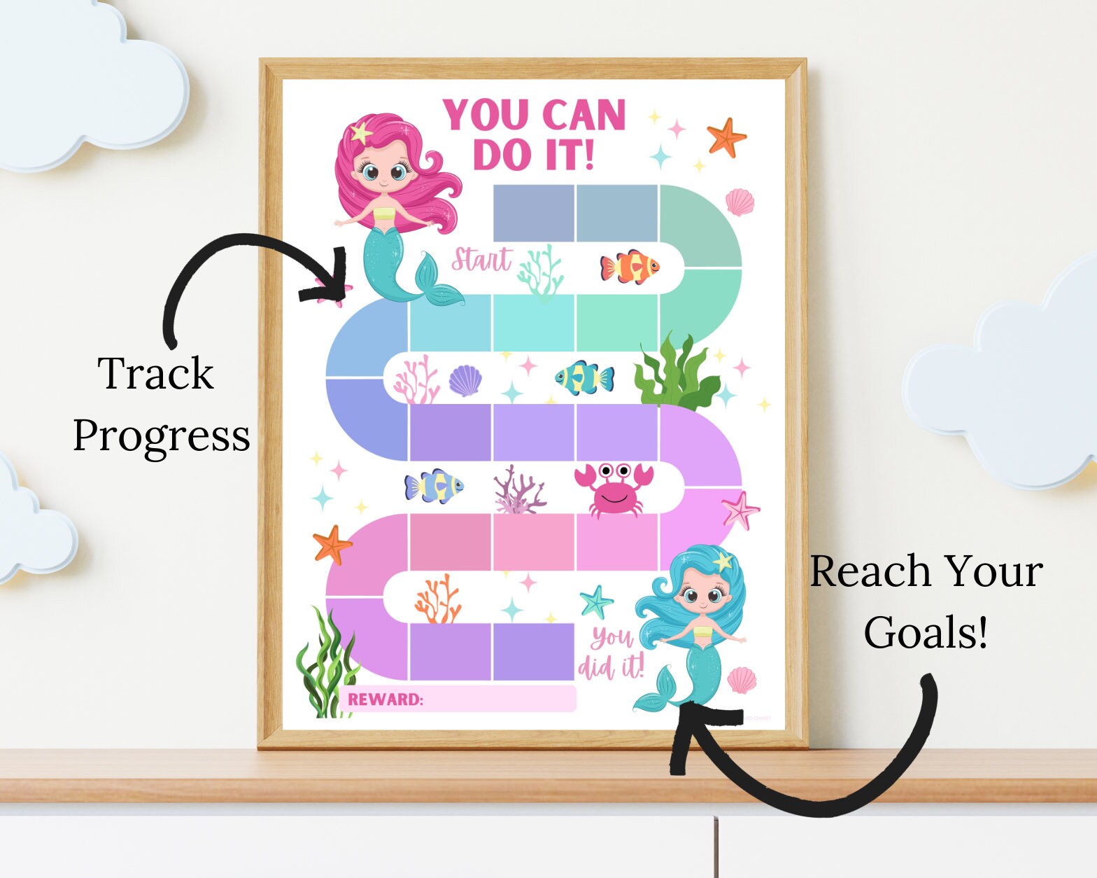 Printable Potty Training Chart, Kids Reward Chart, Printable Mermaid ...