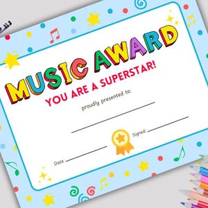 Kids Music Award Certificate Printable: Classroom Achievement (PDF) - Etsy