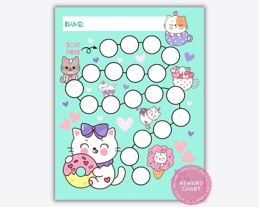 Printable Kitty Cat Reward Chart for Girls, Kids Reward Chart, Sticker ...