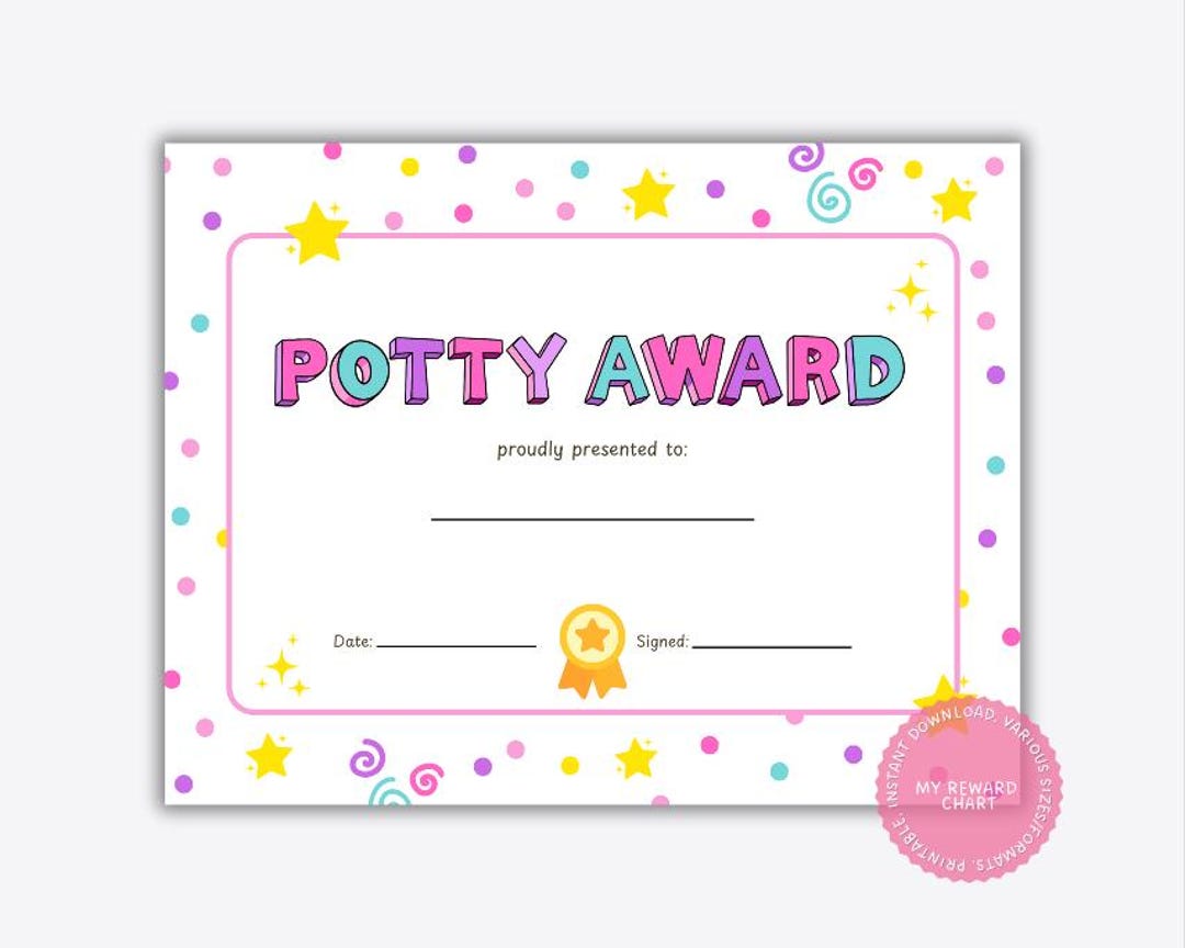 Potty Award for Toddlers Learning How to Use the Potty, Toilet Training ...