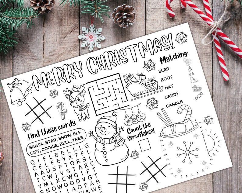 Christmas Activity Placemat, Christmas Coloring Placemat, Printable ...