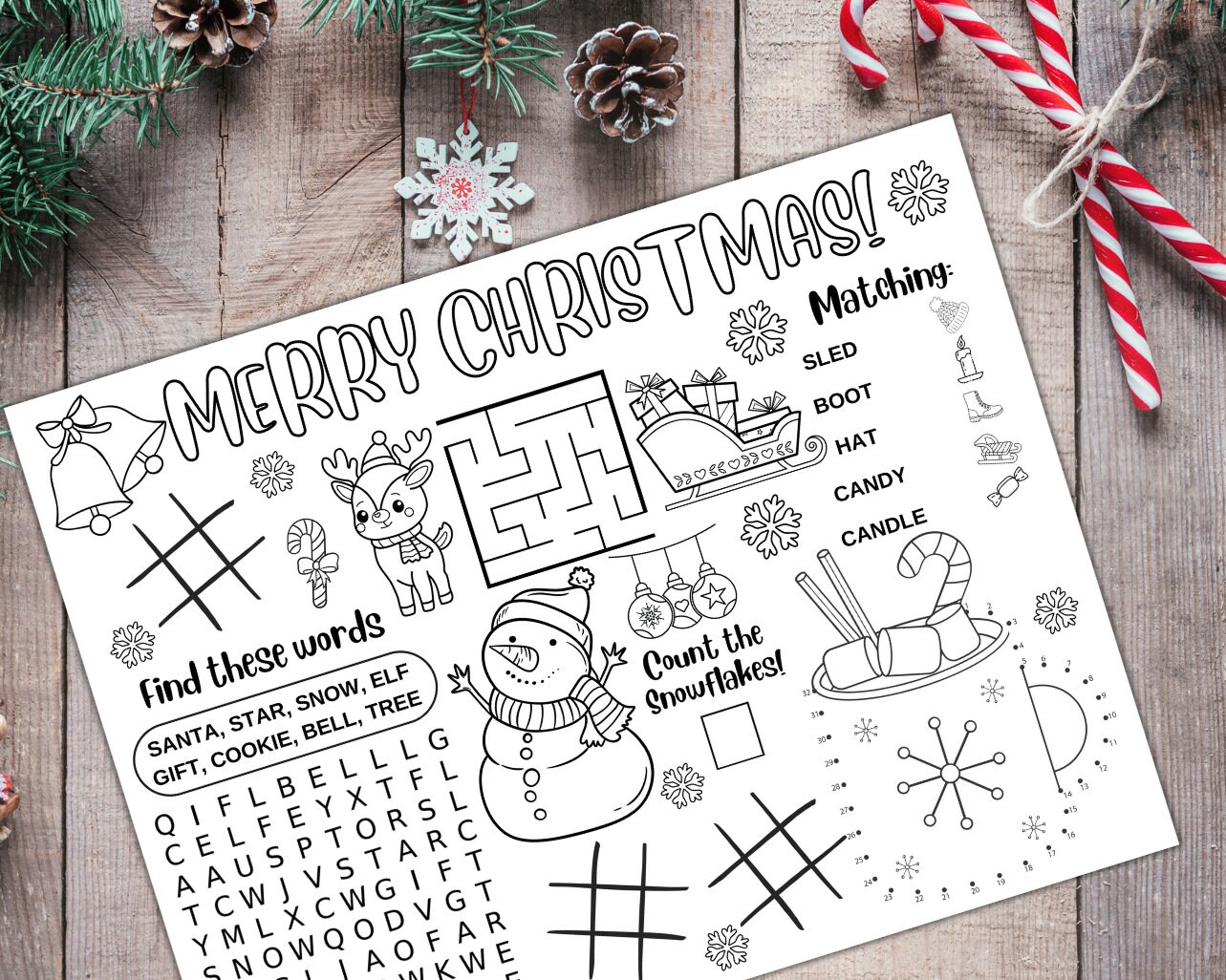 Christmas Activity Placemat, Christmas Coloring Placemat, Printable ...