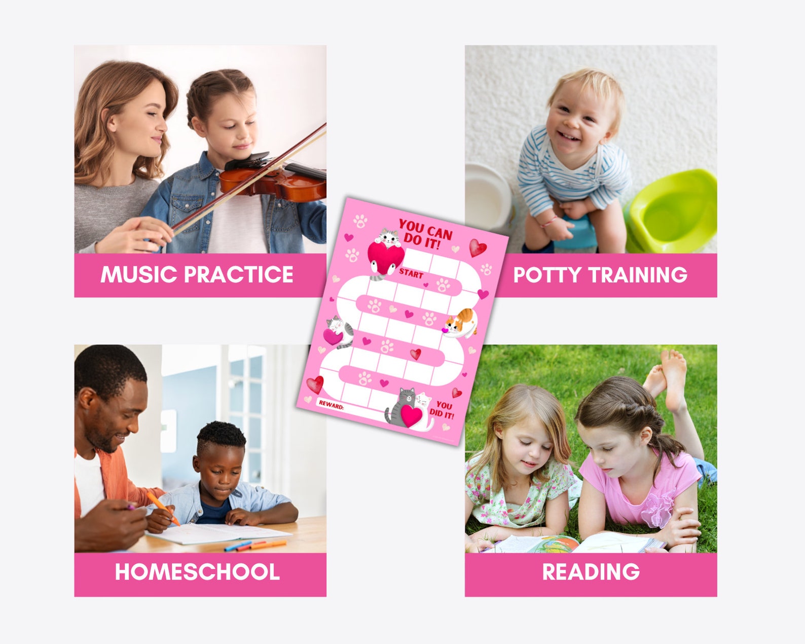 Printable Cat Reward Chart, Valentine Reward Chart, Potty Training ...