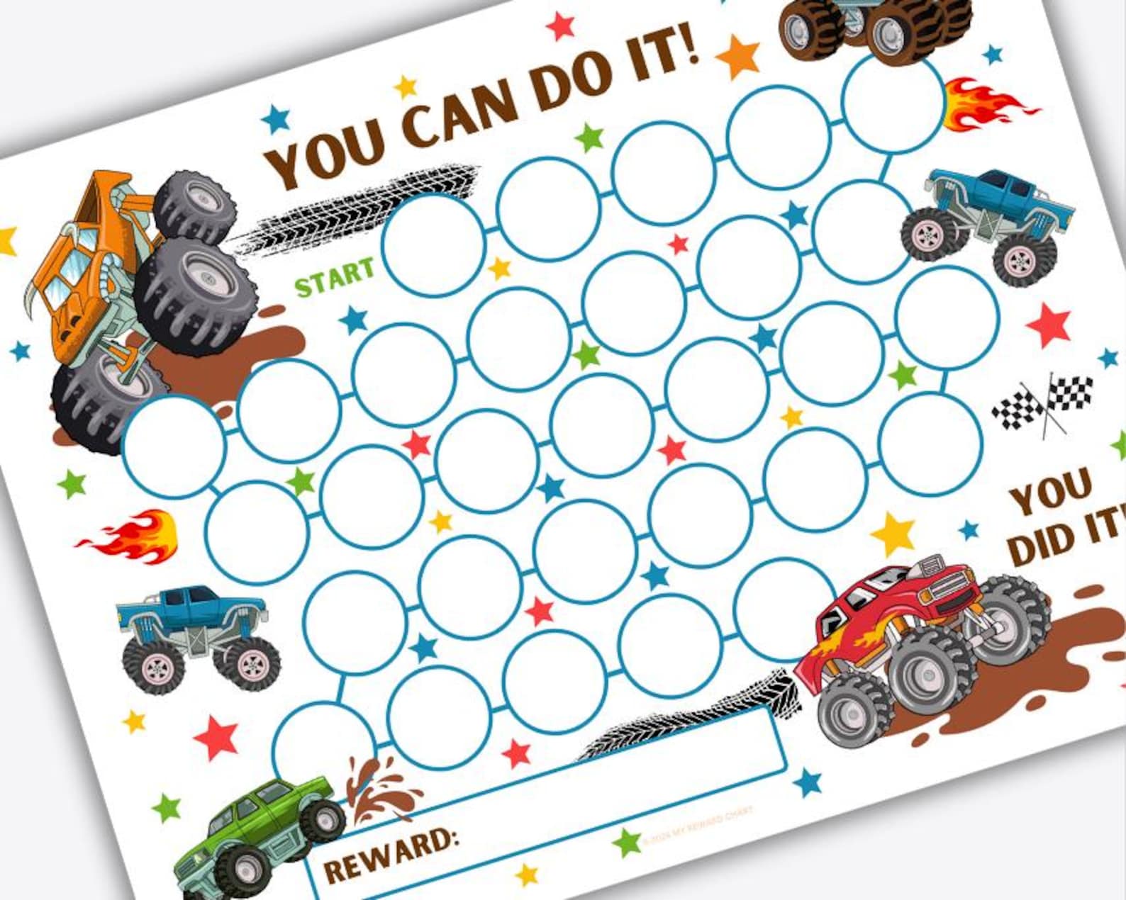 Monster Truck Reward Chart, Printable Reward Chart Kids, Potty Training ...