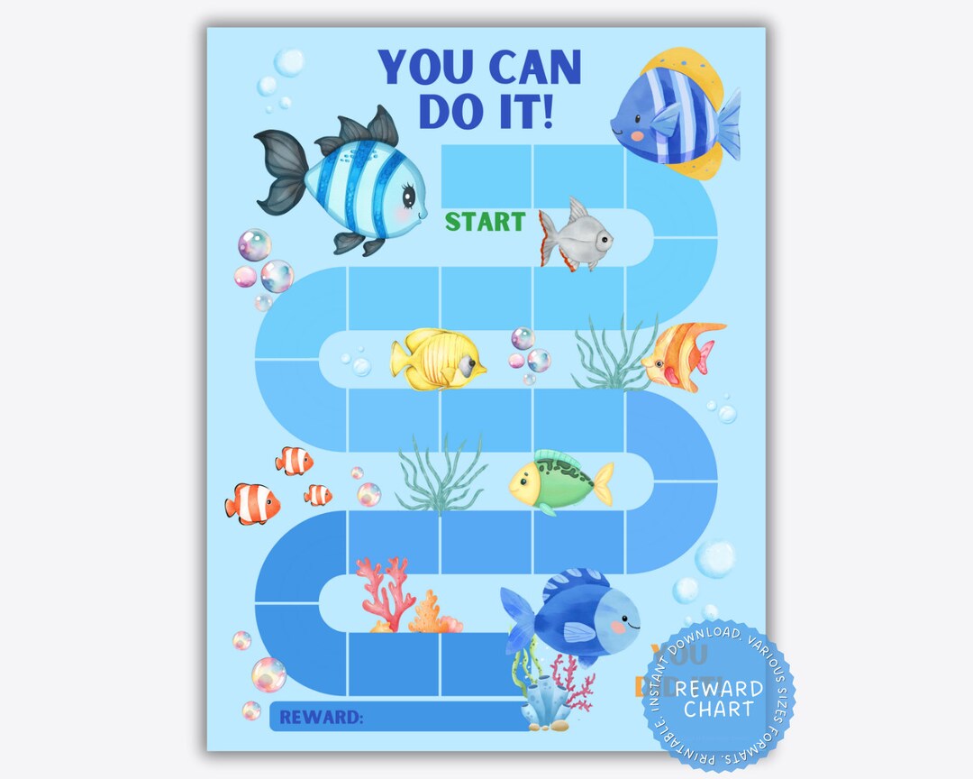 Fish Reward Chart Kids Printable, Ocean Sticker Chart, Sea Creature ...