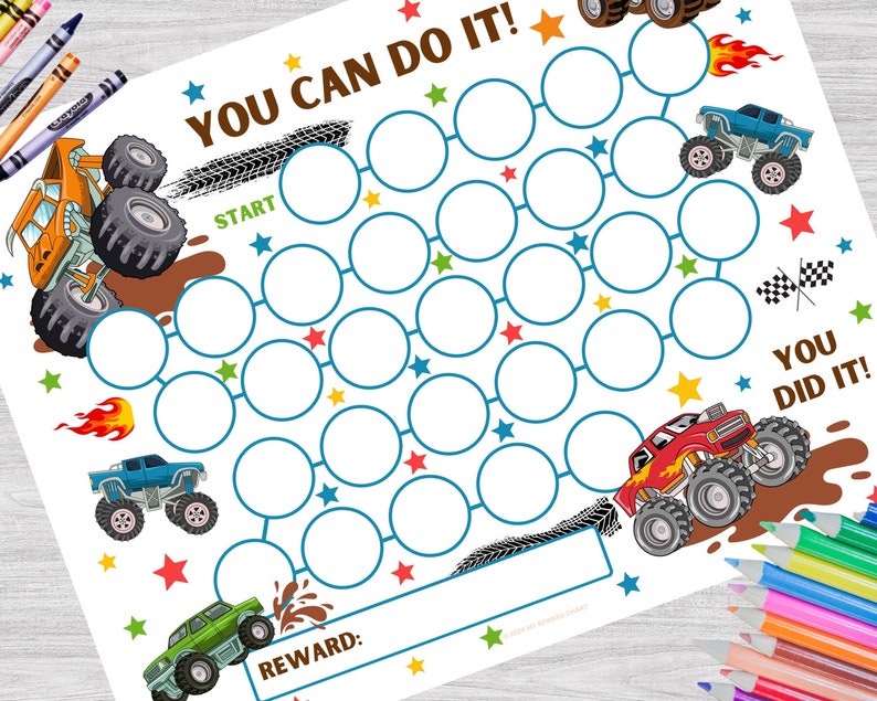 Monster Truck Reward Chart, Printable Reward Chart Kids, Potty Training ...