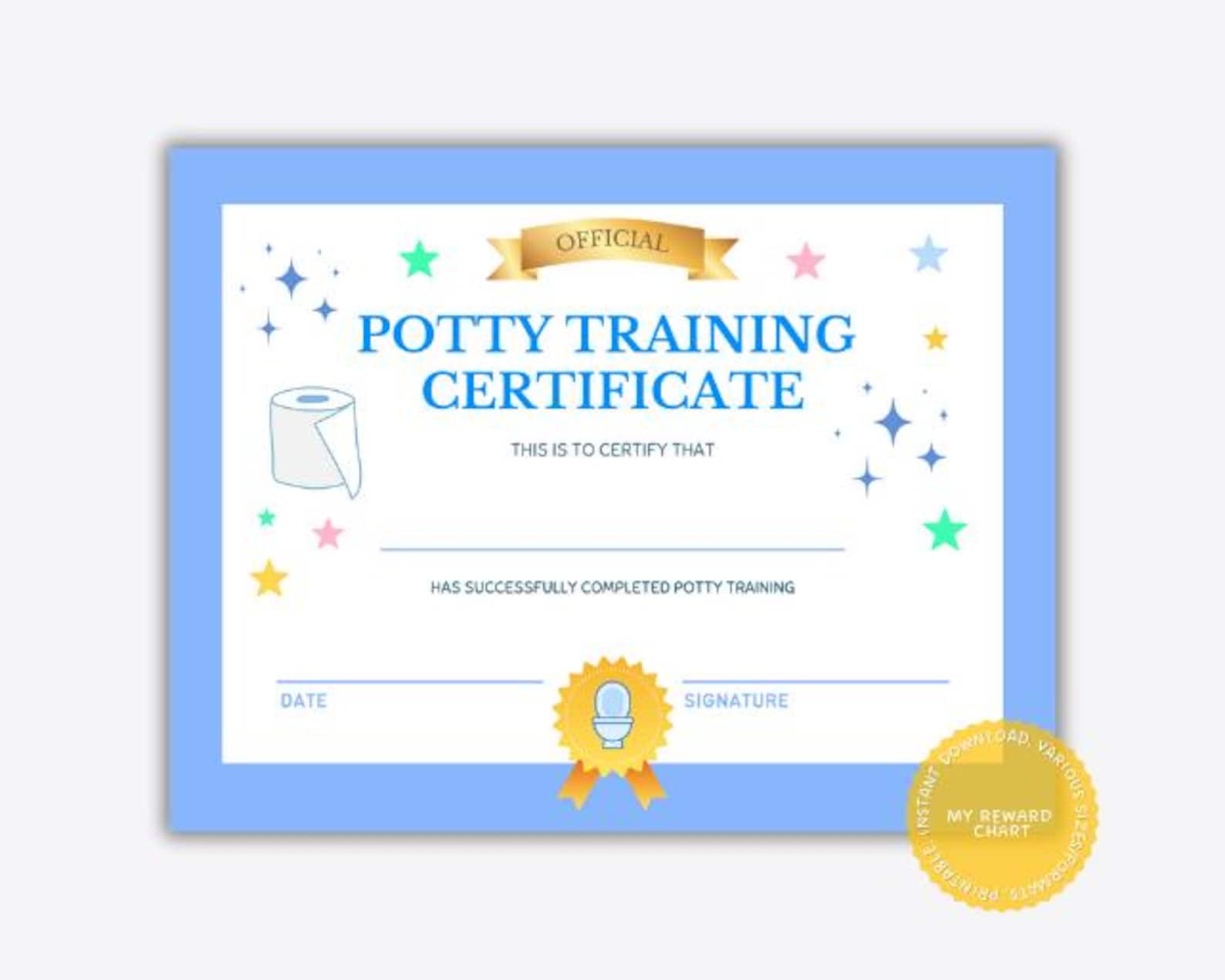 Potty Training Certificate, Toilet Training Diploma, Potty Training ...