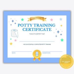 Potty Training Certificate, Toilet Training Diploma, Potty Training ...