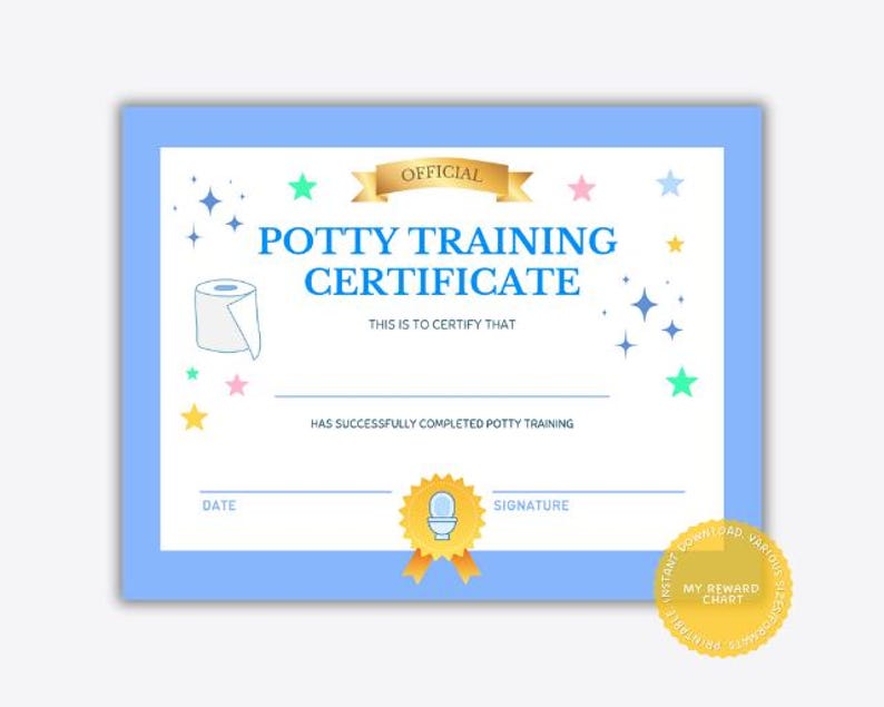 Potty Training Certificate, Toilet Training Diploma, Potty Training ...