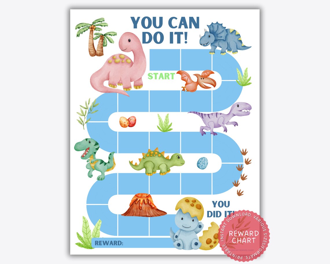 Printable Dinosaur Reward Chart for Kids, Kids Reward Chart, Behavior ...
