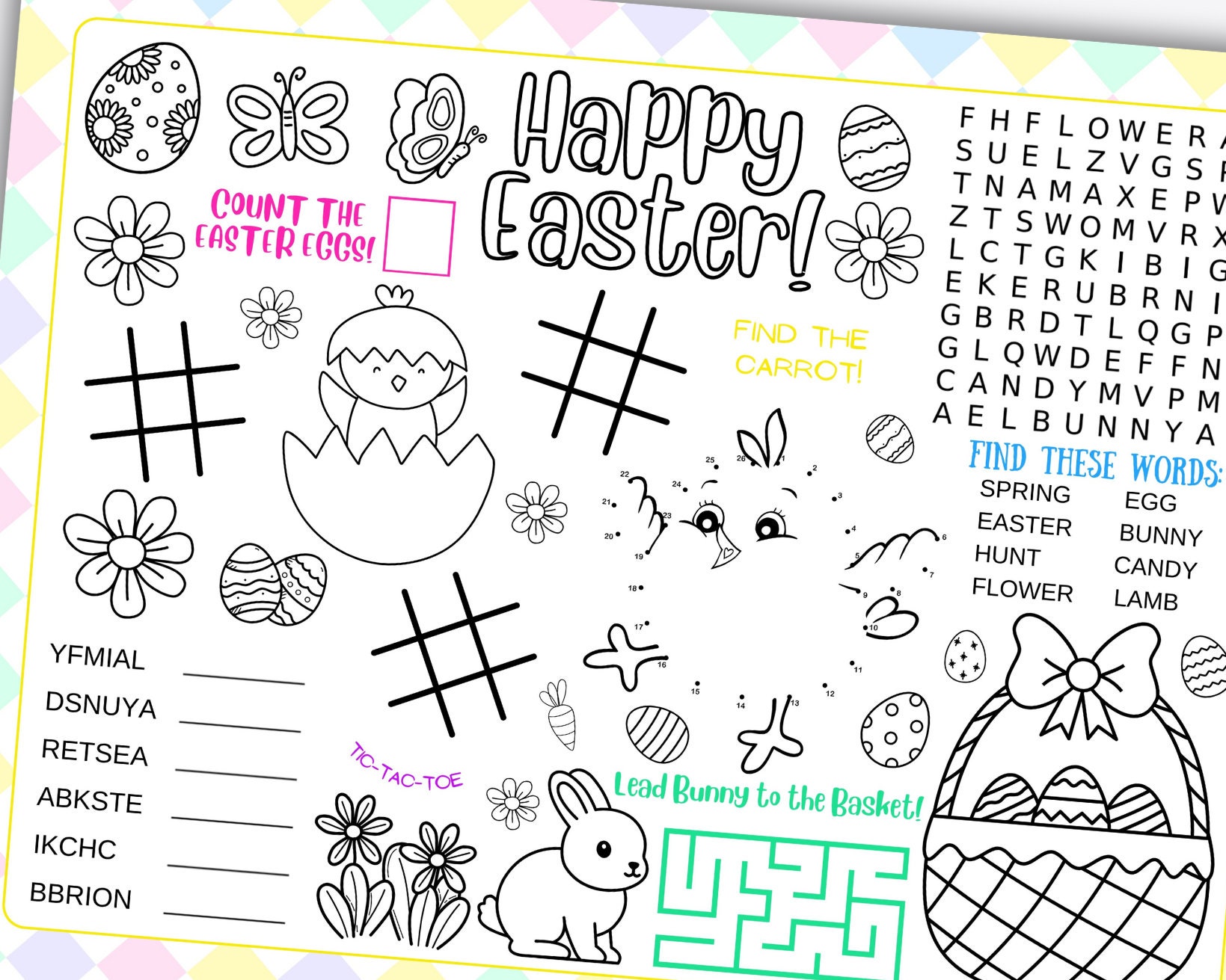 Easter Activity Placemat, Spring Coloring Placemat, Printable Easter ...