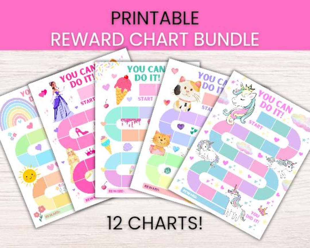Girls Reward Chart Bundle Printable, Unicorn Rainbow Dinosaur Mermaid ...