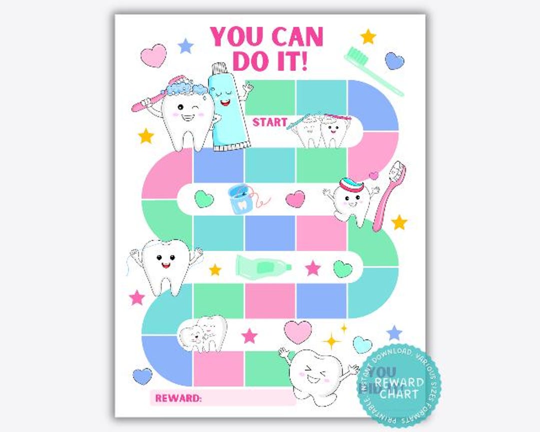 Tooth Brushing Reward Chart, Kids Dental Hygiene Chart Printable ...