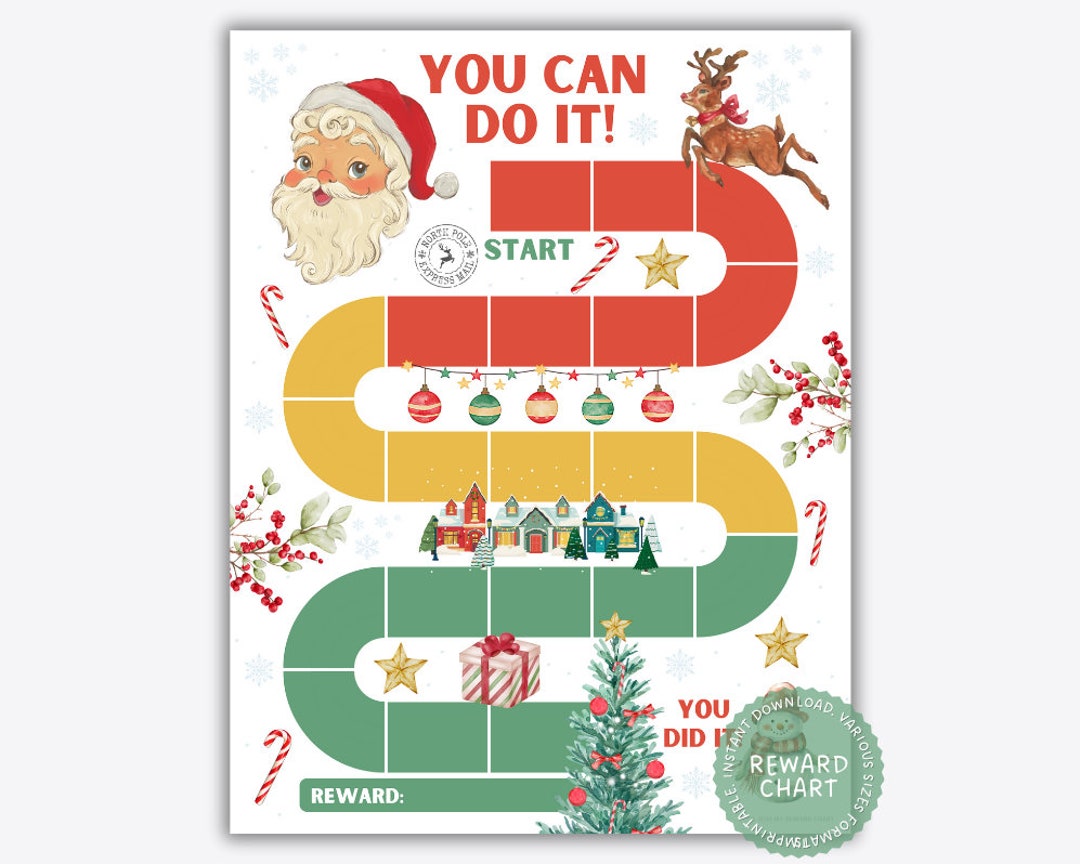 Printable Santa Reward Chart, Kids Christmas Reward Chart, Holiday Star ...