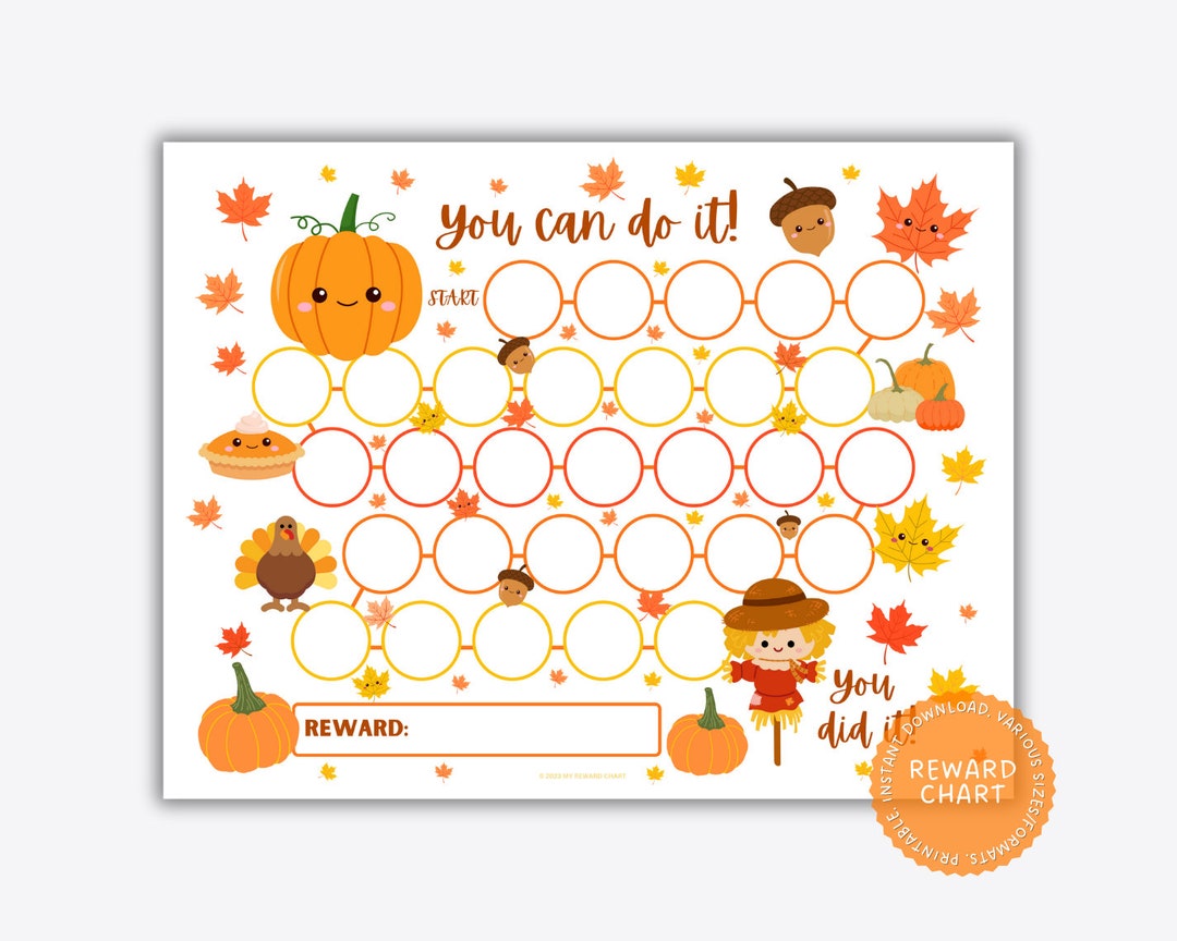 Fall Reward Chart: Pumpkin Potty Training, Kids Sticker Chart (PDF, PNG ...