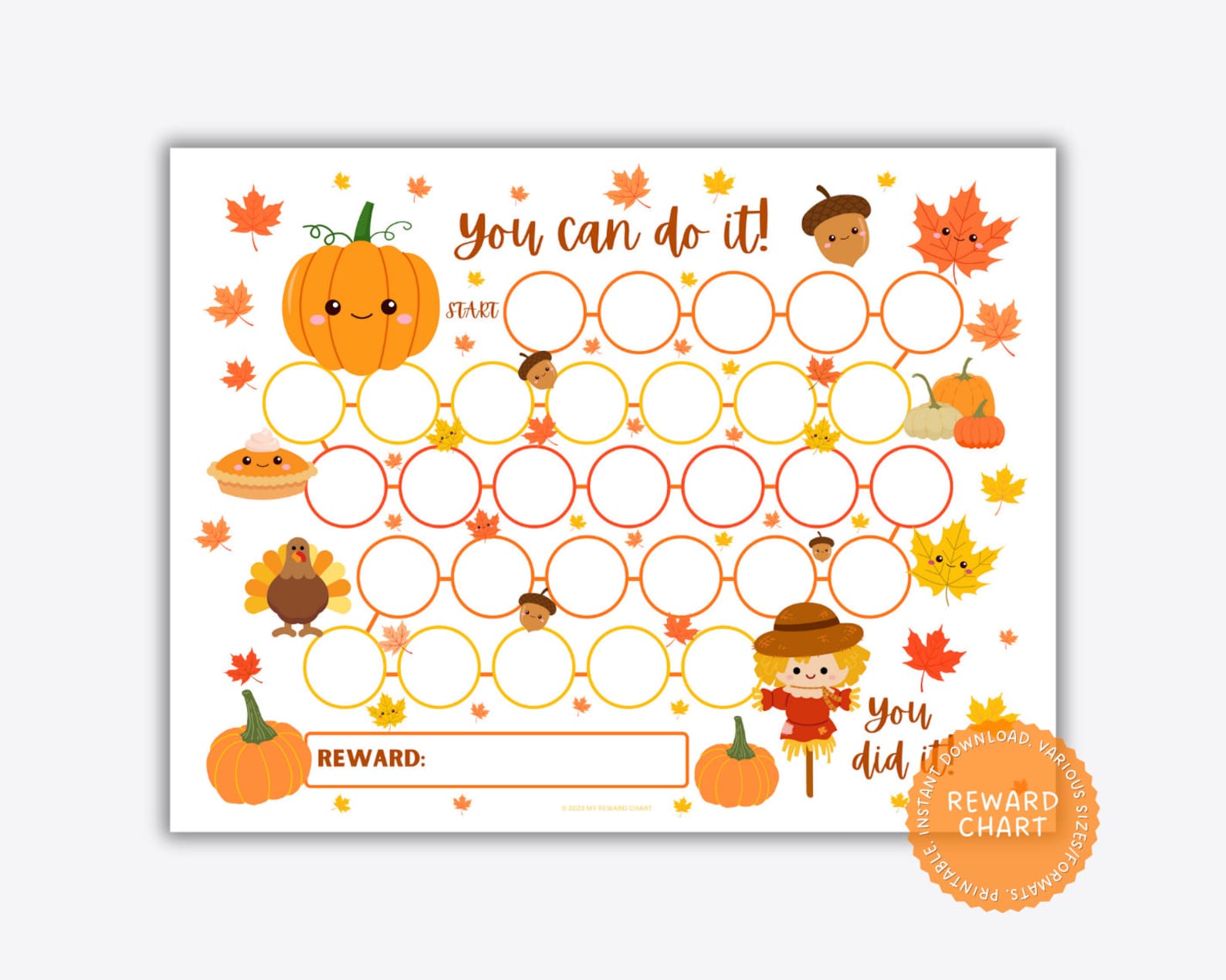 Fall Reward Chart: Pumpkin Potty Training, Kids Sticker Chart (PDF, PNG ...