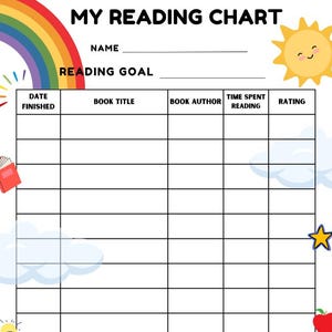 Kids Printable Reading Chart, Book Log, Chart, Rainbow Reading Chart ...