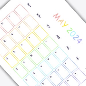Printable Rainbow Calendar 2024, Cute Printable Calendar, Rainbow ...