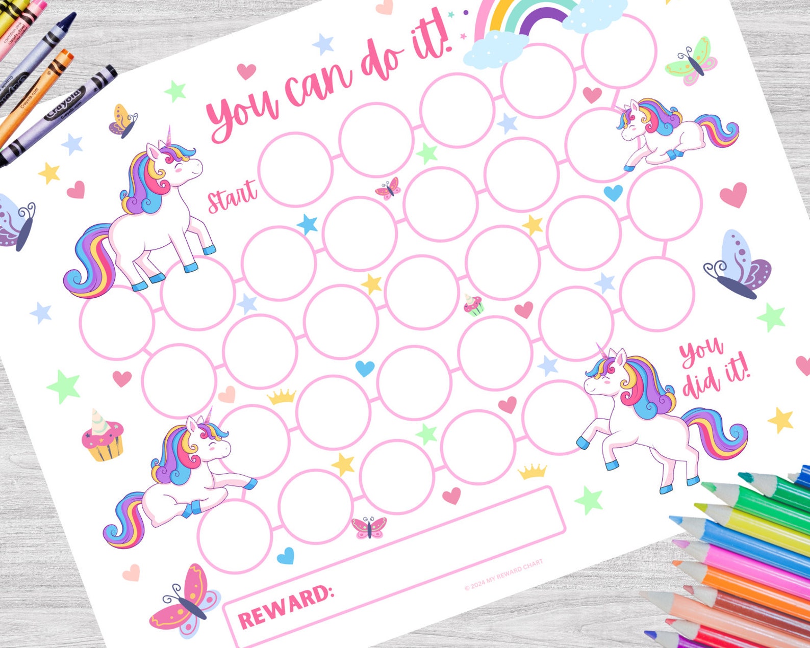 Unicorn Rainbow Reward Chart for Kids, Kids Reward Chart, Cute Unicorn ...