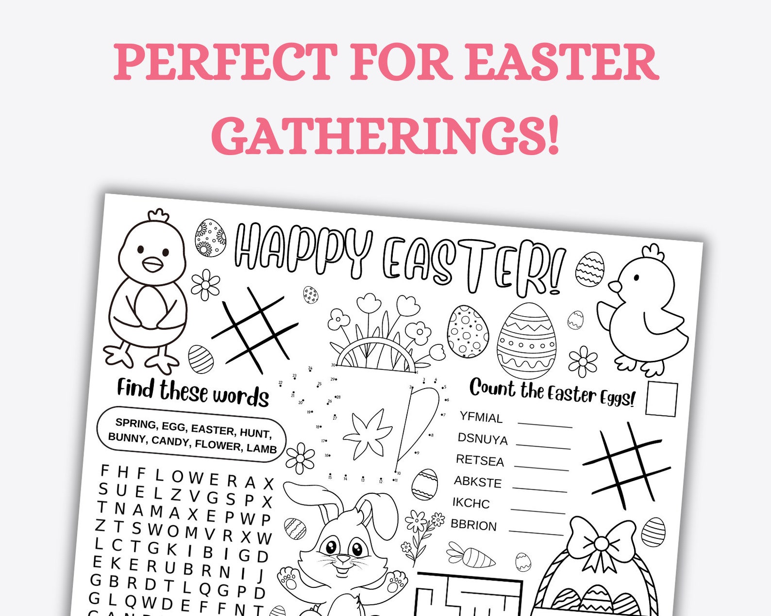 Easter Activity Placemat, Spring Coloring Placemat, Printable Easter ...