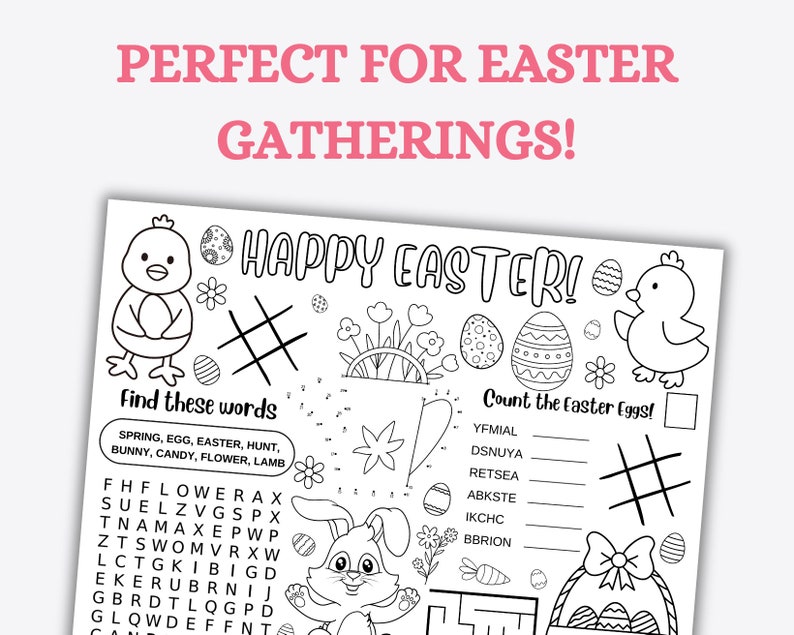 Easter Activity Placemat, Spring Coloring Placemat, Printable Easter ...