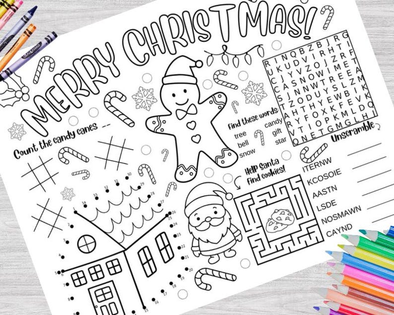 Kids Christmas Activity Placemat: Gingerbread Man Coloring (PDF) - Etsy