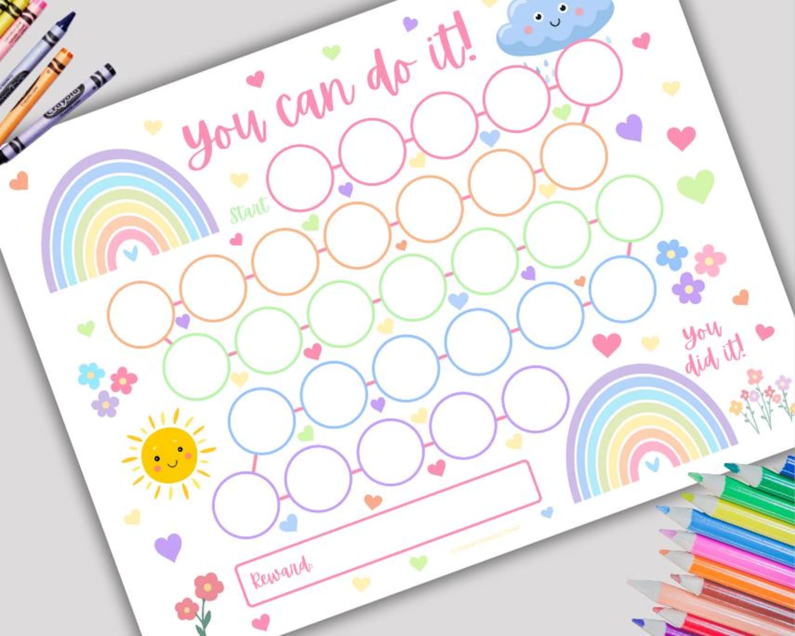 Rainbow Reward Chart, Potty Training Chart Download, Printable Reward ...