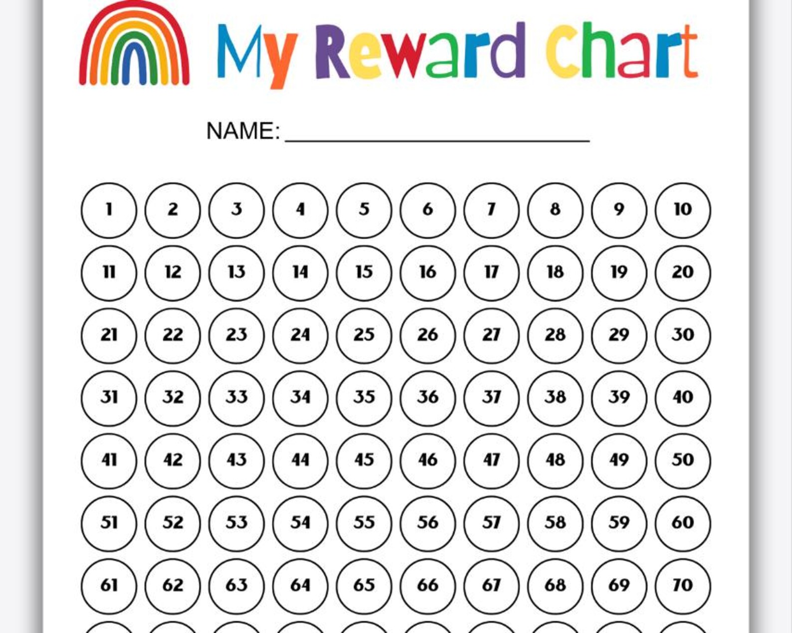Printable Rainbow Reward Chart for Kids, Potty Training Chart, Prize ...
