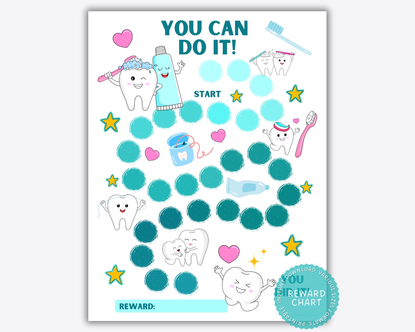 Reward Chart, Brush Your Teeth Reward Chart, Kids Reward Chart, Teeth ...