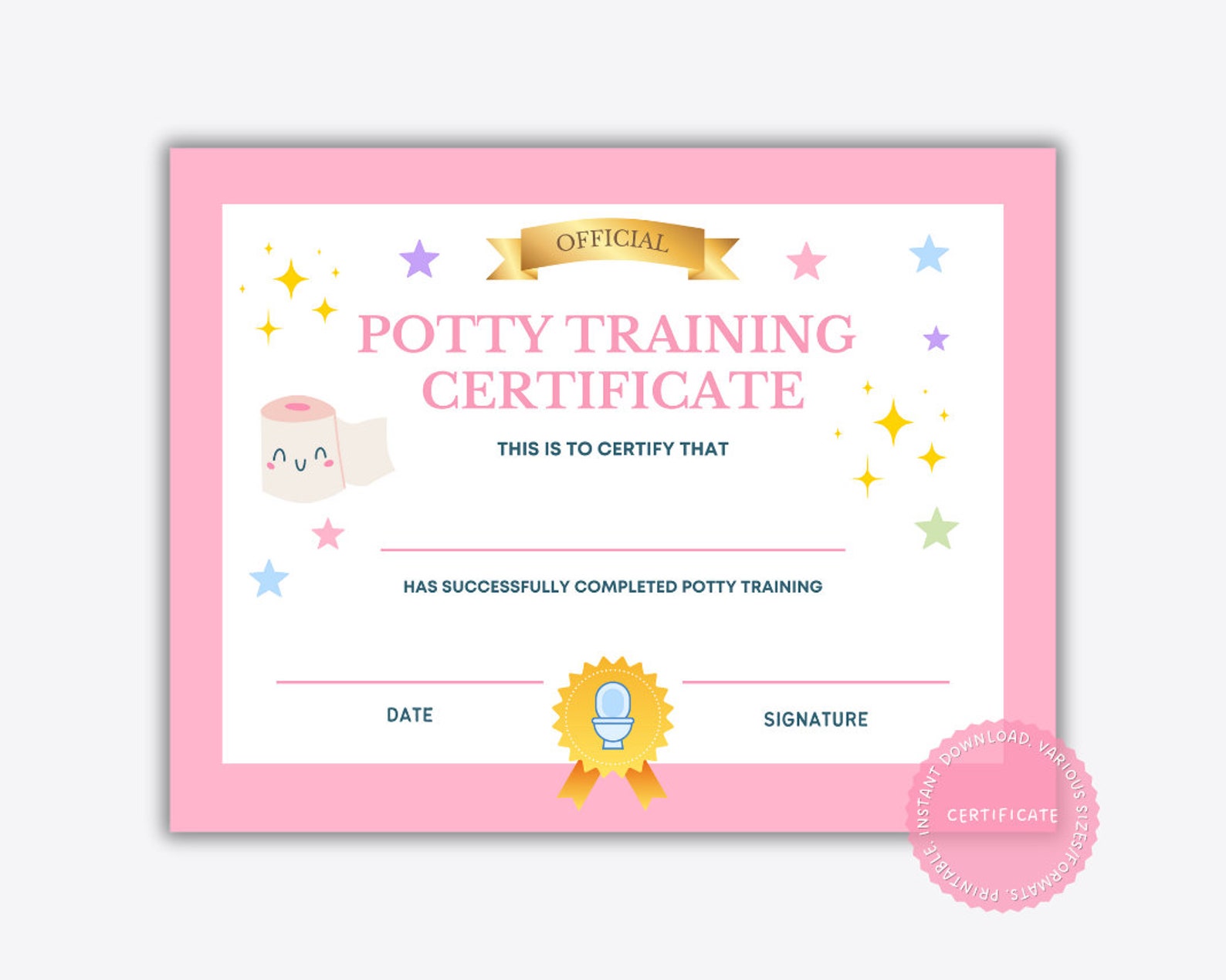 Potty Training Certificate, Toilet Training Diploma, Potty Training ...