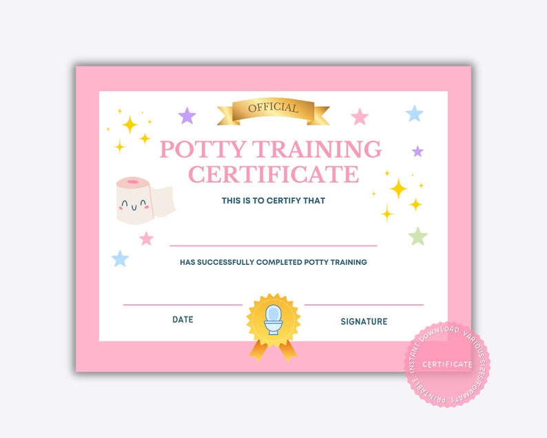 Potty Training Certificate, Toilet Training Diploma, Potty Training ...