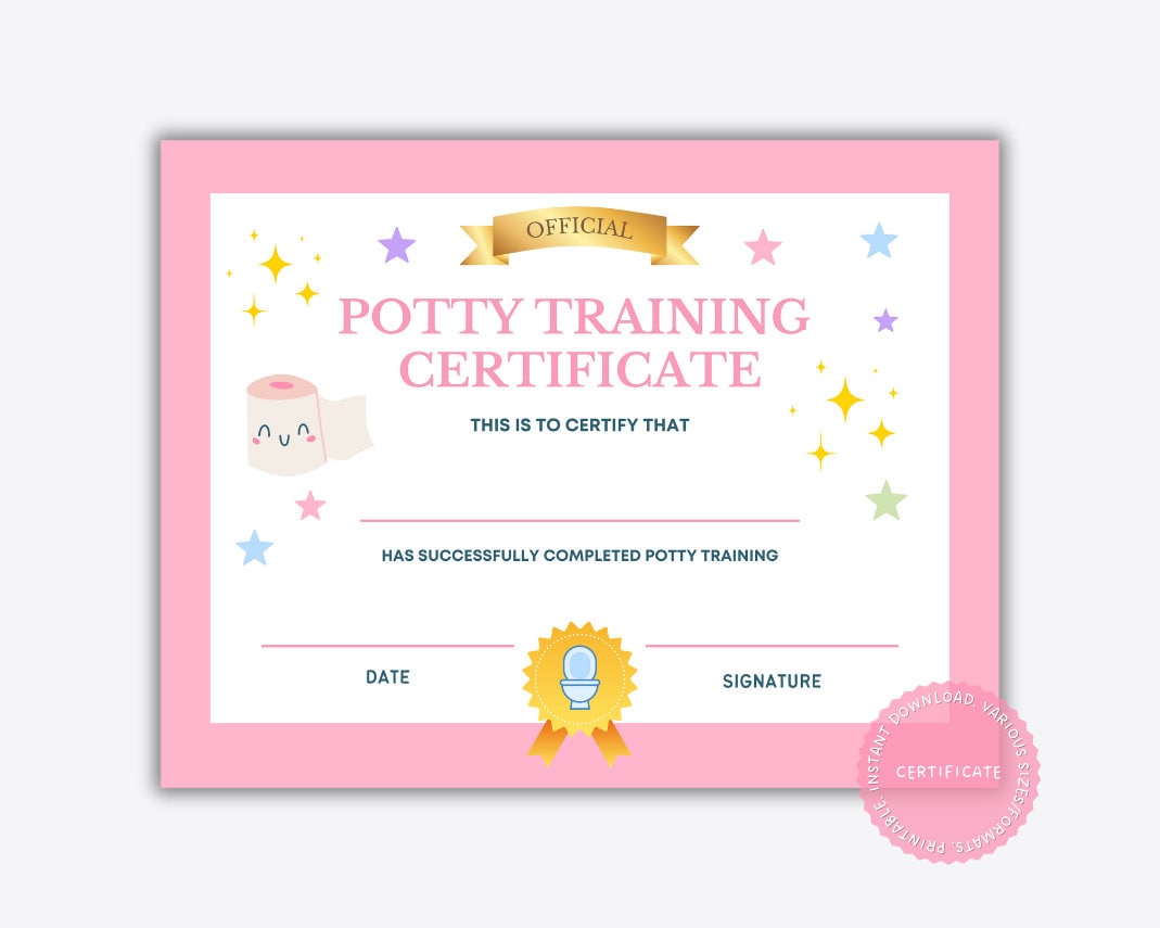 Potty Training Certificate, Toilet Training Diploma, Potty Training ...