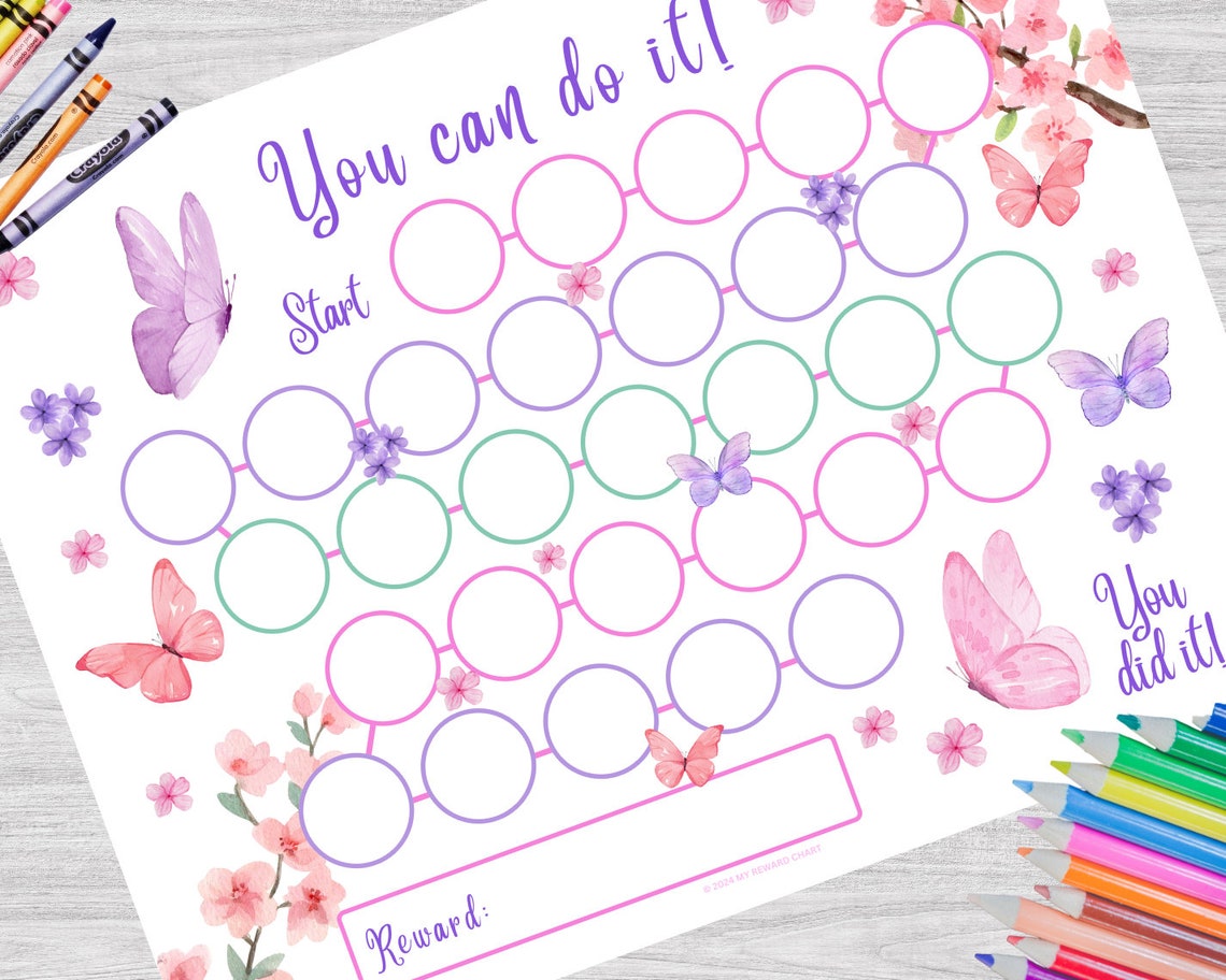 Butterfly Spring Reward Chart: Potty Training, Behavior (PDF, PNG, JPG ...